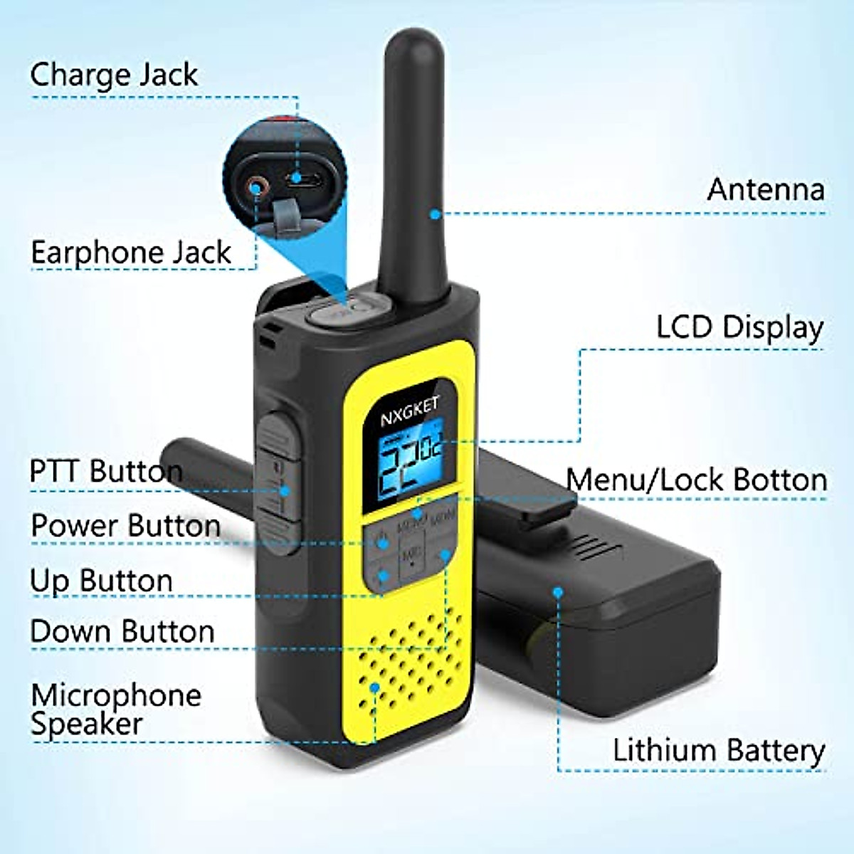 Walkie Talkies, NXGKET Walkie Talkies for Adults Long Range 4 Pack, 22 Channels Two-Way Radios FRS VOX, Walky Talky Rechargeable with Li-ion Battery USB Charger Auto Squelch for Biking Camping Hiking