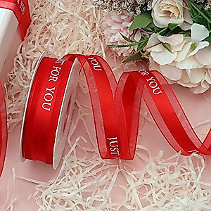 2 Rolls White Red Chiffon Ribbon, Printed Just for You Ribbon for Gift Wrapping, Wedding, Valentines Day, 22 Yards Organza Ribbon for DIY Crafts, Easter Decor