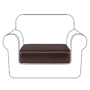 Faux Leather Couch Cushion Covers, Waterproof Sofa Cushion Slipcovers, Elastic RV Chair Seat Covers for Settee Seater, PU Leather Sofa Slipcovers Replacement Living Room (Chair Cushion, Chocolate)