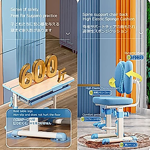Kids Desk and Chair Set 3-18 Year Old, Toddler Chair and Table Set, with 0-60° Table Angle Adjustment and Easy to scrub graffiti painting desktop, Height Adjustable Ergonomic Children Study Desk ( Col