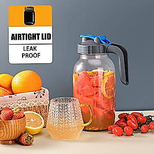 Mason Jar 64 oz Pitcher, Large Mason Jars Half Gallon Pitcher with Wide Mouth Airtight Lid, Heavy Duty 2 Quart Glass Pitcher With Lid for Cold Brew, Sun Tea, Juice, Coffee, Leakproof, Set of 1