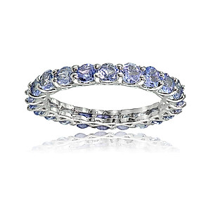 Ice Gems Sterling Silver Tanzanite 3mm Round-cut Eternity Band Ring, Size 6