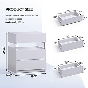 i-aplus Night Stand Set 2 LED Night Stand for Bedroom Modern LED Bedside Table with 3 Drawers End Side Table