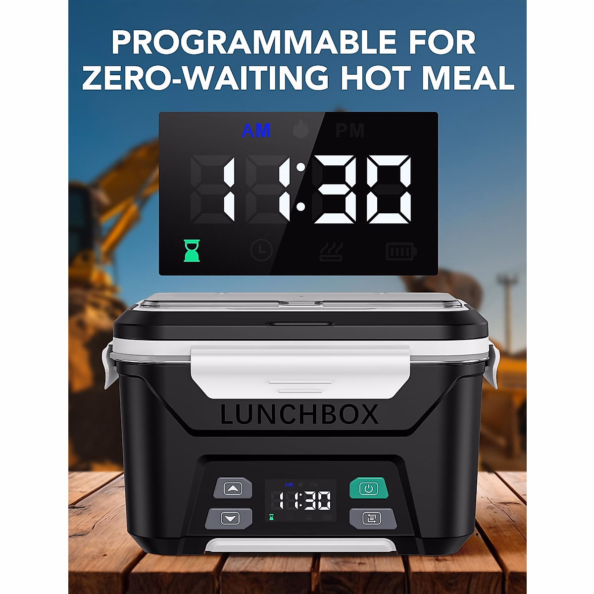 EAST OAK Cordless Electric Lunch Box for Adults, Heated Lunch Box Battery Powered with Automatic Heating, 5.5 Cups Portable Food Warmer with Removable Tray Divider