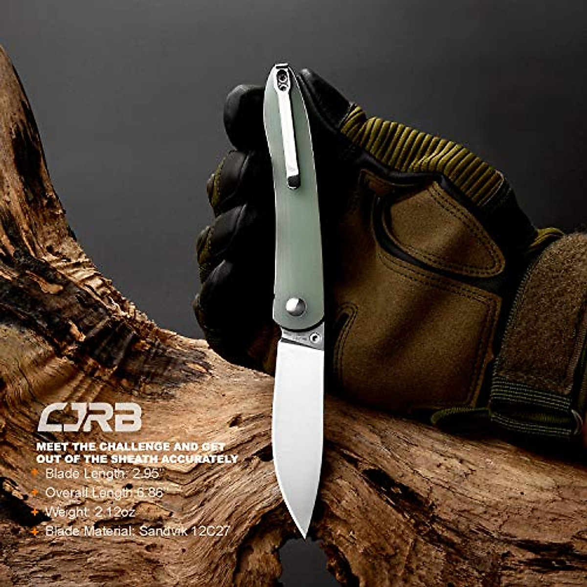 CJRB Folding Pocket Knife Ria(J1917), Small Tactical Knife with 0.1” 12C27 Blade and Micarta Handle for EDC Outdoor, Camping, Survival, Hunting, Fishing,Natural Green