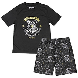 Harry Potter Boys Little Hogwarts Wizard Crest Pajama Short Set, Black 6/7