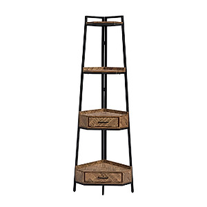 72.64'' Tall Corner Shelf with Drawers - Industrial Style Bookcase 4-Tier Black Bookshelf Multi-Tiered Corner Shelving Unit - Storage Cabinet with Drawers for Organizing Space in Any Room