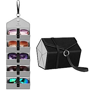 Fintie Sunglasses Organizer Travel Case, 5 Slot Foldable Eyeglasses Holder Box Eyewear Storage, Vintage Black