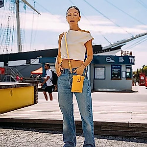 Eamom Small Cell Phone Wallet Purse Crossbody for Women Leather Slim Wallet Cellphone Crossbody Purse with Credit Card Slots (Yellow)