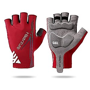 Hikenture Half Finger Cycling Gloves for Men and Women Padded Road Bike Gloves(Red M)