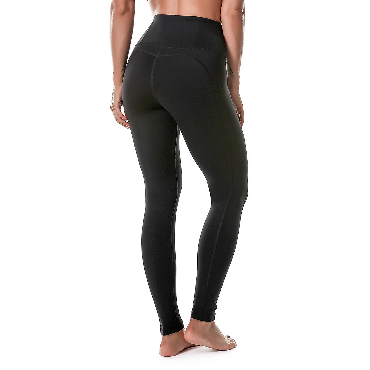 Ritiriko Women's Yoga Pants High Waisted Crop Workout Running Leggings with Side Pocketed Tummy Control