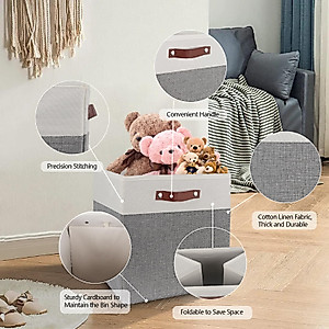 KELAISHU Storage Cubes, 11 Inch Foldable Storage Bins Linen Fabric Bins with Double Handles and Cardboard, Storage Box for Organizing Shelves Closet Toy Clothes, Grey & White, 11x11x11, 4 Pack