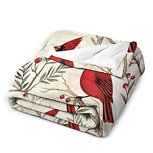MaSiledy Red Birds Pine Cones Berry Winter Holiday Blanket Cardinal Red Birds Throw Blanket for Couch 60"x80" Throw Blankets Flannel Blanket Home Decor for Bed Couch Chair Living Room for Adults