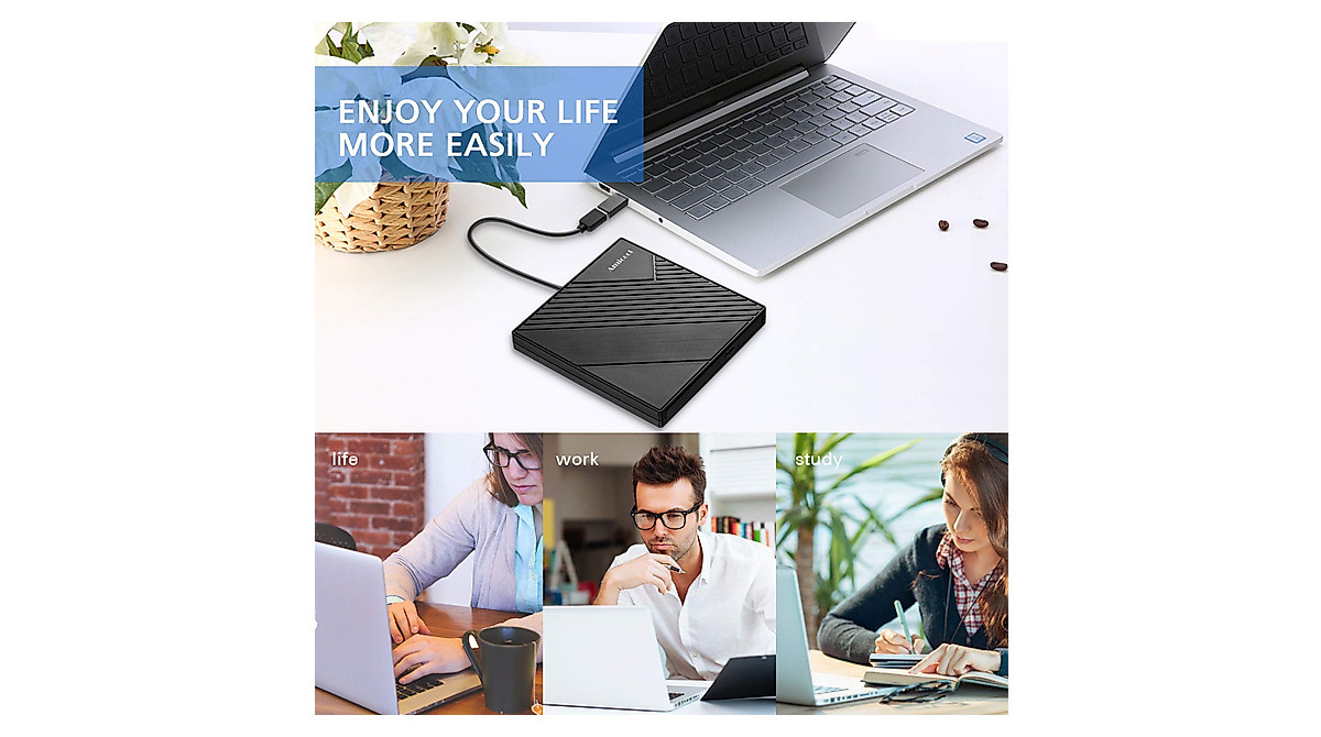 Amicool External DVD Drive USB 3.0 & C - Portable CD Burner