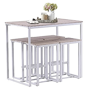 SSLine 5-Piece Bar Table and Chair Set,Modern Industrial Pub Bar Dining Table Set Wood Kitchen Table Set,Counter Height Dining Set with 4 Stools (Oak White)