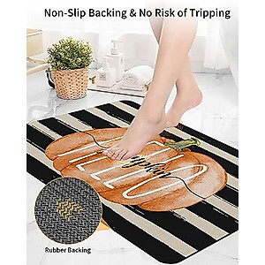 Stripes Pumpkins Bath Mat for Tub,Non Slip Bathroom Floor Runner Rug Quick Dry & Absorbent Diatomaceous Earth Kitchen Room Shower Sink Washable Doormat,Thanksgiving Fall Black White Geometry 16"x24"