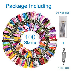 Botober 100 skeins Professional Rainbow Color Embroidery Floss with 30 pcs Needles and I pcs Threader, Embroidery Thread Kits for Cross Stitch, Bracelet Friendship and Craft Floss