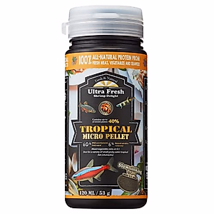 Ultra Fresh Tetra Fish Food, Slow Sinking, All Natural Ingredients, Wild Sword Prawns, Spirulina, Natural Color Enhancement, Small Granules for Small Fish, Tropical Micro Pellet 1.87 oz