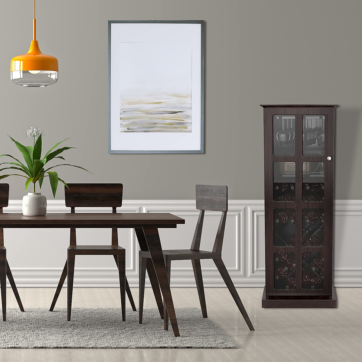 Atlantic Windowpane Wood Wine Cabinet - Store 24 Bottles of Wine, 9 Glasses, Accessory Shelf with Tempered Glass Door in Espresso PN 94835842