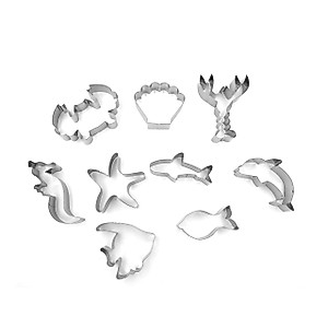 JOKUMO Sea Creatures Cookie Cutters Set – 9PC High Grade 430 Stainless Steel –Fish, Dolphin, Crab, Starfish, Shark, Sea Horse, Lobster, Angel fish, Shell