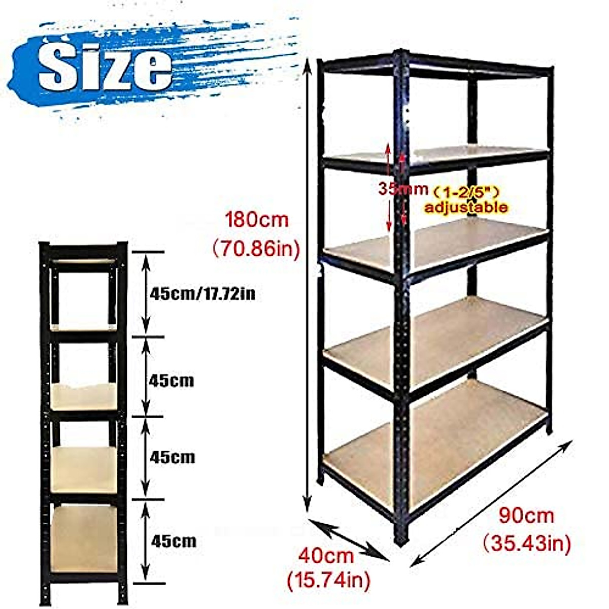 Baconfryegg 70.86" Storage Shelves Hardware & Outdoor Heavy Duty Garage Shelf Steel Metal Storage Shelving Unit, 5 Level Adjustable Shelf for Home/Office/Dormitory/Garage, 70" H x 35" W x 15" Deep