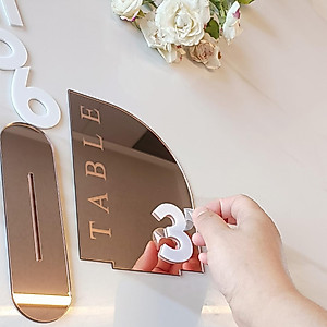 Acrylic Wedding Table Numbers,Semi-Arched Mirrored Acrylic Table Numbers for Centerpiece, Reception, Decoration, Party, Anniversary, Event (Number 1-15, Rose Gold Mirror)