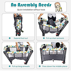 BABY JOY 5-in-1 Baby Bassinets Bedside Sleeper, Pack and Play with Bassinet, Diaper Changer, Playard, Safety Strap, Music Box & Hanging Toys, Convertible Bedside Crib from Newborn to Toddlers (Grey)