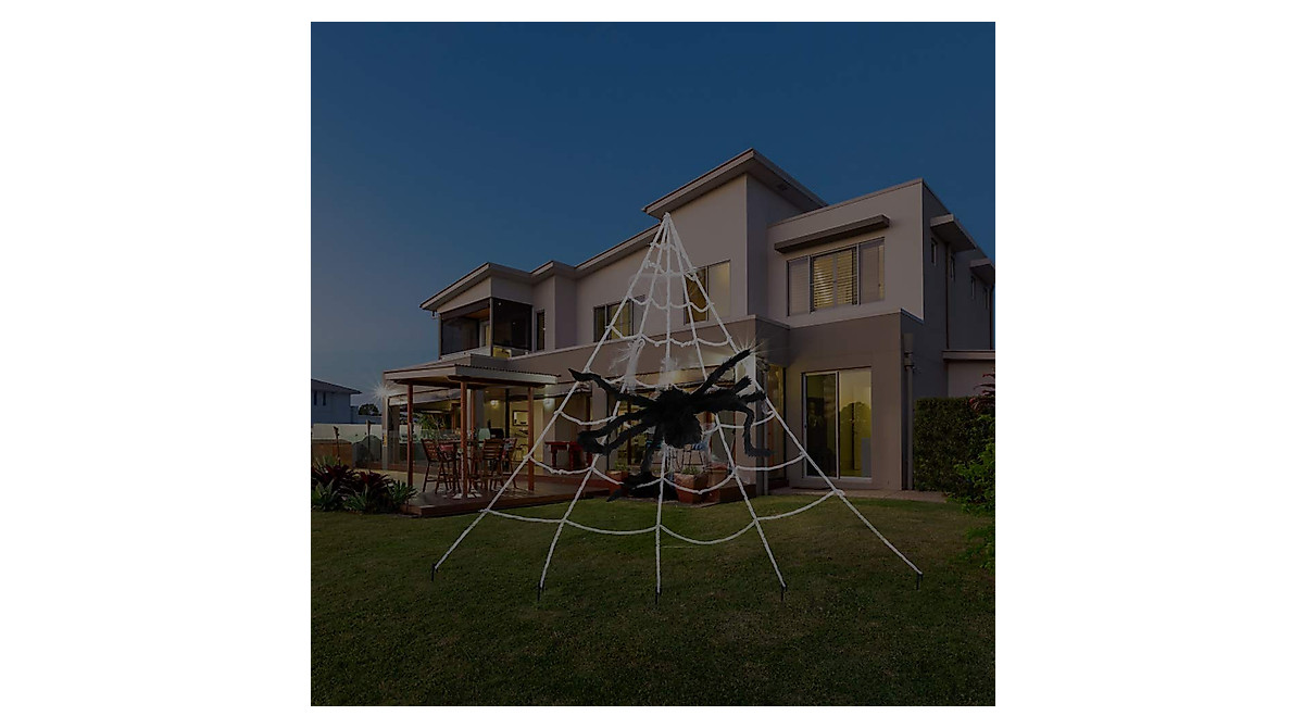 Spooky Halloween Spider Web with Giant Fake Spider for Indoor & Outdoor ...