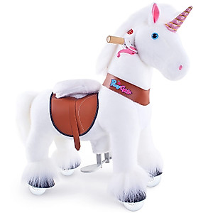 PonyCycle Authentic Unicorn Ride on Toy Mechanical Unicorn (with Brake/ 30" Height/Size 3 for Age 3-5) White Ride on Unicorn Giddy up Ride Horse Plush Ux304
