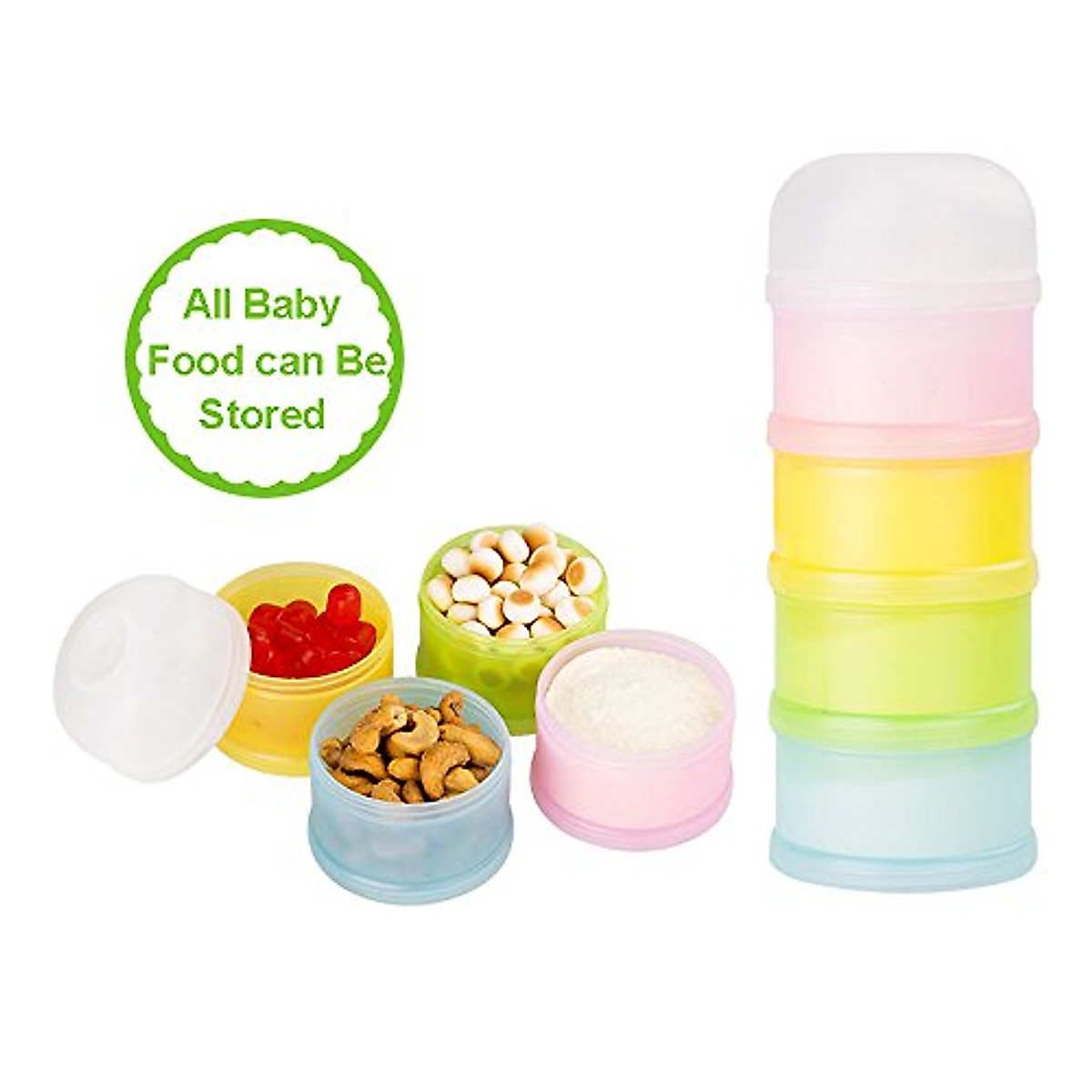 Formula Dispenser, Kidsmile Twist-Lock Stackable On-The-Go BPA Free Milk Powder Box Baby Food Storage Container Snack Cups for Toddlers - 4 Feeds, no Powder Leakage