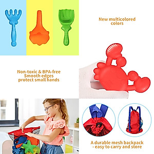 Elovien Beach Sand Toys Set, 24PCS Sandbox Toys with Mesh Backpack Bag Included 2 Foldable Buckets Pails, Sand Molds, Shovels, Rakes and Watering Can, Summer Outdoor Toys for Kids Toddlers Boys Girls