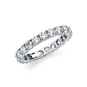 14k White Gold 3mm Wedding Eternity Band - Size 6