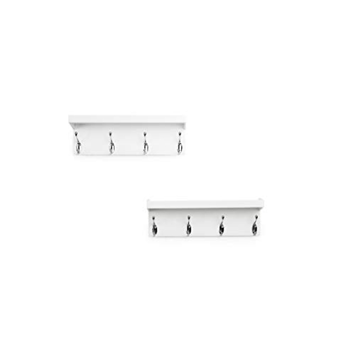 AHDECOR Entryway Floating Wall Mounted Coat Rack, Storage Hanging Shelf with 4 Durable Hangers, White, Set of 2