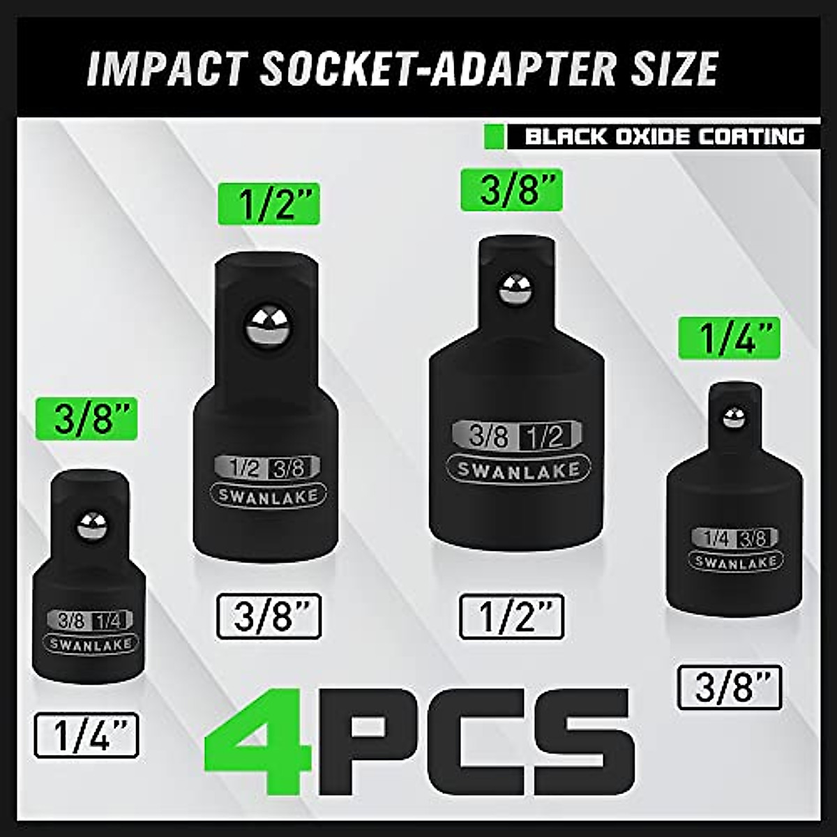 SWANLAKE 7PCS Impact Power Drill Socket-Adapter Set, Hex-Shank Socket to Drill 1/4" 3/8" 1/2" Impact Driver Adapter