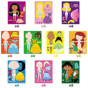 40 Pcs Princess Dress-Up Make Your Own Face Stickers, DIY Face Stickers for Kids Make a Face Sticker Kids Craft Game for Princess Birthday Party Supplies