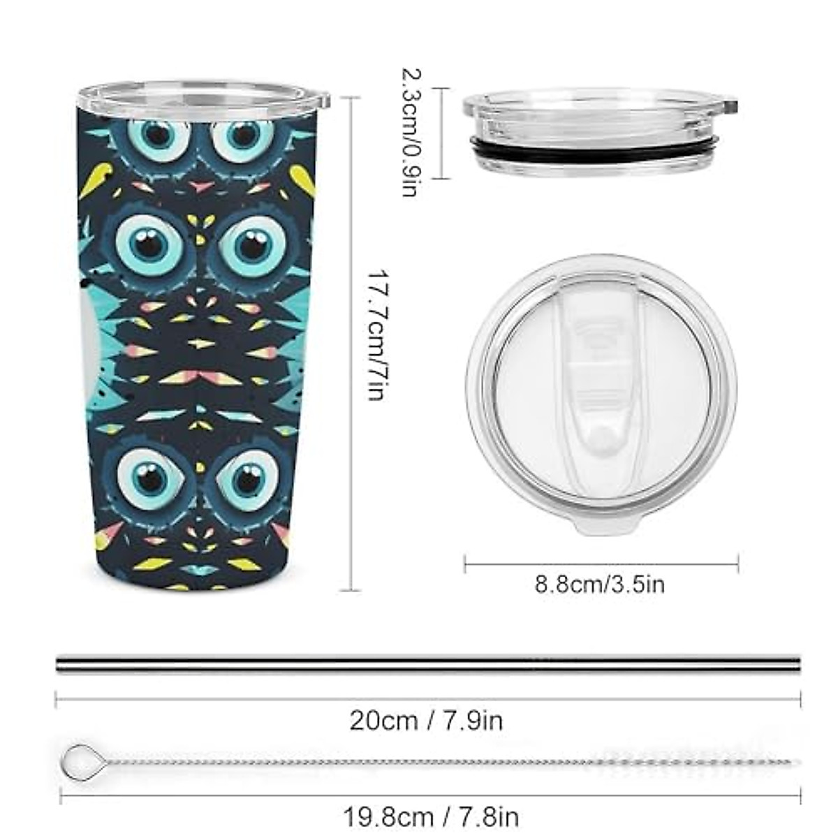 FHENMSA Stainless Steel Insulated Travel Coffee Mug,Evil Eyes Print Reusable Car Cup,Thermal Cup for Outdoor with Straw And Lid