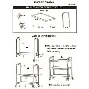uyoyous Stainless Steel Utility Cart 37"x20"x37" 3-Tier Large Heavy Duty Industrial Serving cart with 360°Rotation Wheels Kitchen Island Stainless Steel Storage Trolley for Hotel Restaurant Home Use