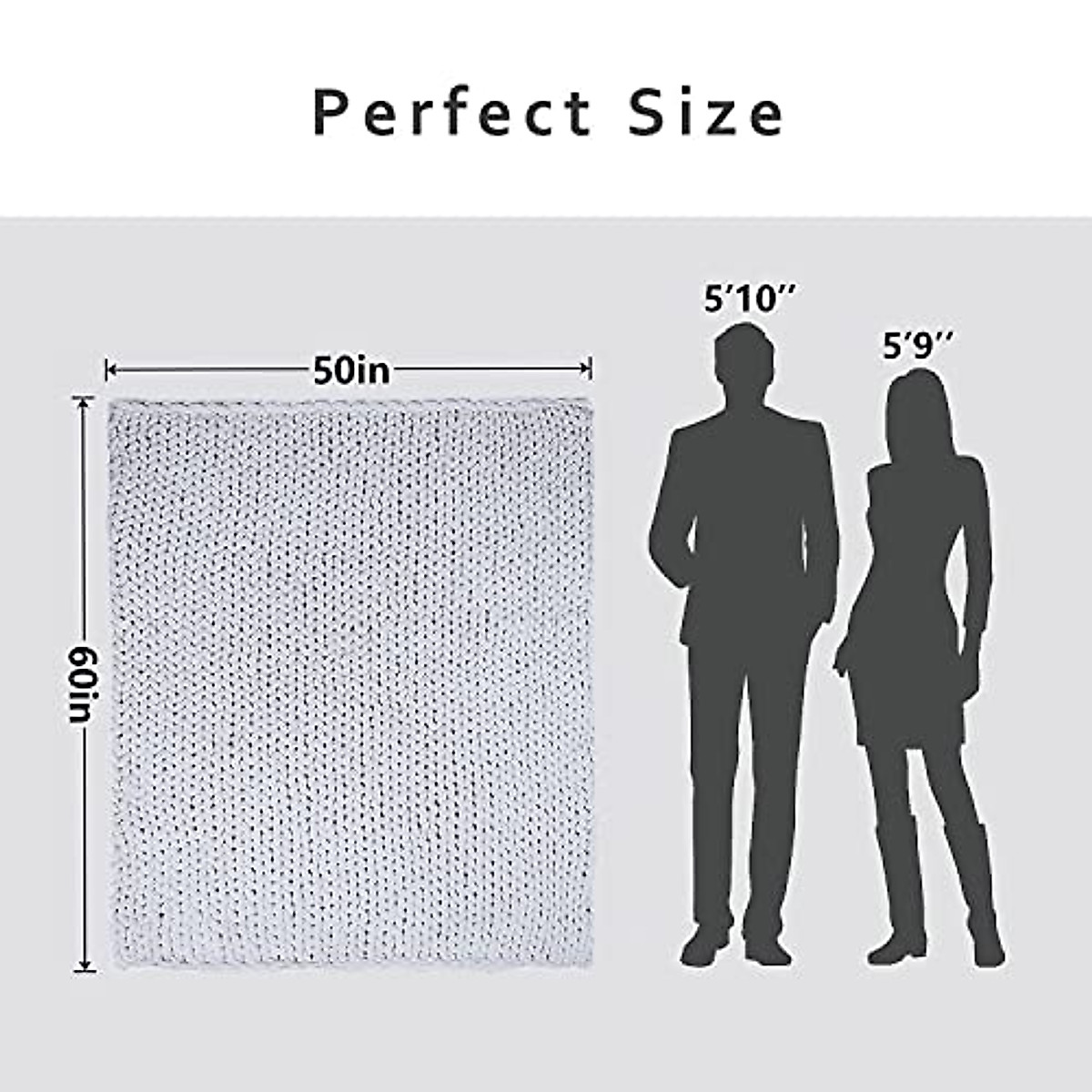 FACEBOX Chunky Knit Blanket 50"x60", Soft Cozy Chenille Throw Blanket, Large Cable Knit Throw Blanket for Bed, Sofa, Home Decor, Gift (Gray, 4.85 lbs)