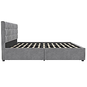 CosmoLiving by Cosmopolitan Serena Upholstered Bed with Drawers, Bedroom Storage, King, Light Gray Velvet