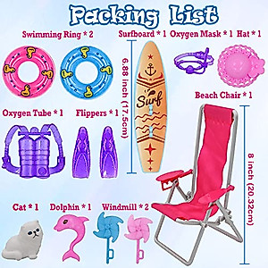 EuTengHao 36Pcs Girl Dolls Clothes Swimsuit Bikini for 11.5 inch Girl Dolls, Doll Bikini and Accessories with Diving Swimming Set Lifebuoys Beach Chair Skateboard Dolphins