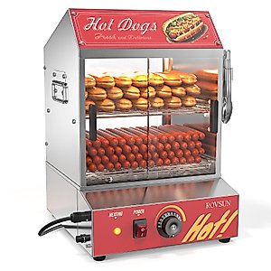 ROVSUN Hot Dog Steamer 175 Hot Dogs & 40 Buns Capacity, 31.7QT/30L Hut Steamer Hot Dog Steamer and Bun Warmer Cooker 2-Tier with Removable Shelves Food Clip for Party Event Concession Stand