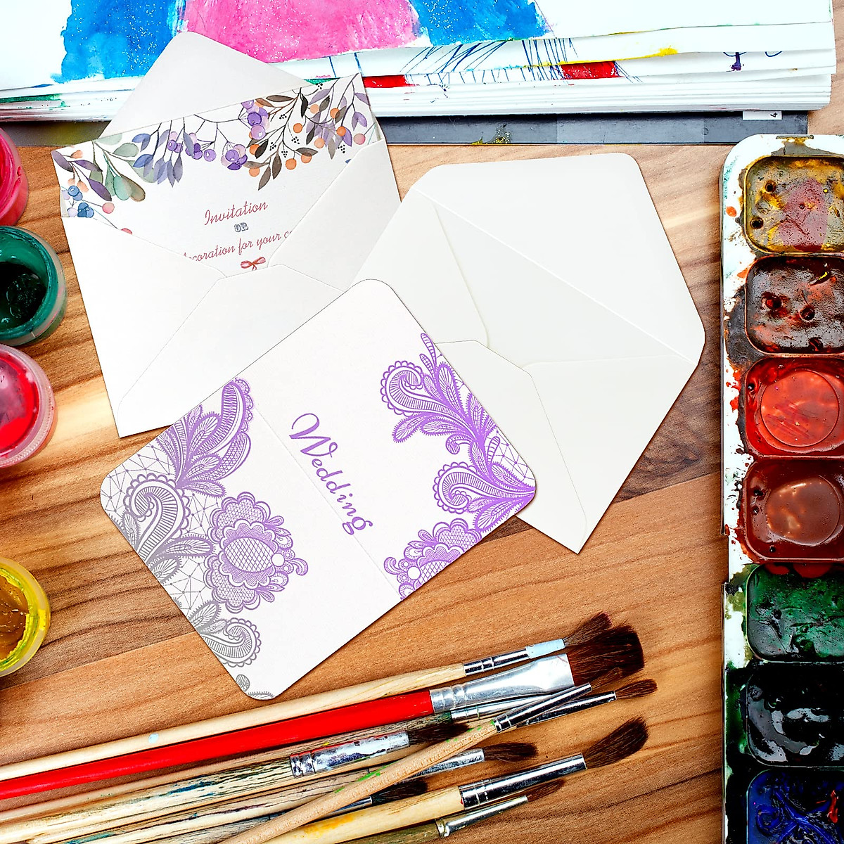 50 Set 140lb Blank Watercolor Cards with Envelopes, Heavyweight 100% Cotton 300gsm Watercolor Postcards Bulk, Foldable 4 x 6 Inch Greeting Cards Making for Christmas Wedding Birthday Invitations