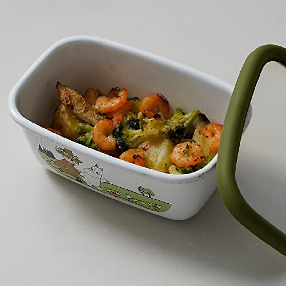 Fuji Horo MTG-B2 Storage Container, Enamel, Shallow Type, Square Container, Medium, Moomin, Olive