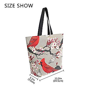 Cardinal And Blooming Cherry Canvas Tote Bag Reusable Grocery Bags Tote Carrying Bag with Handles
