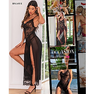 RSLOVE Women Lingerie Babydoll Sexy Nightgown Lace Chemise Exotic Sleepwear Nighty Black XL