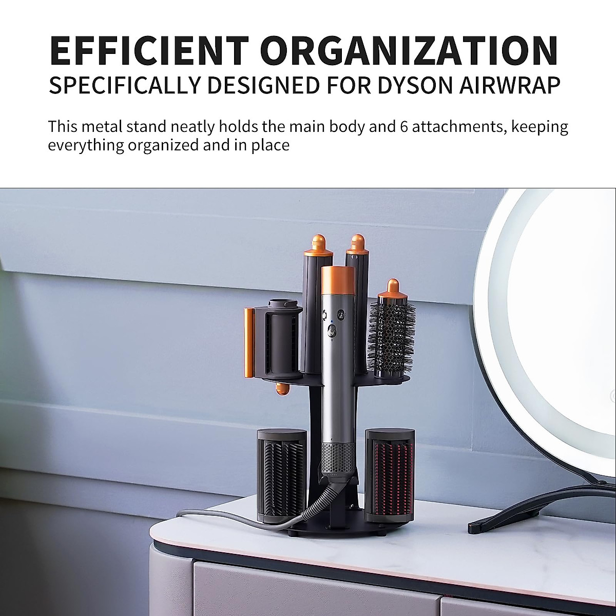 Mungha Tiered Storage Holder for Dyson Air-wrap Curling Iron Accessories, Stand on Desktop or Wall Mounted Rack Bracket Stand for Home Bathroom Organizer Black