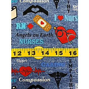 SYKEL ENTERPRISES Nurse Hero on Denim Design Quilting Cotton Fabric, 44 inches Wide, 100% Cotton, Sold by Yard, Blue, Plain, Angle Collection