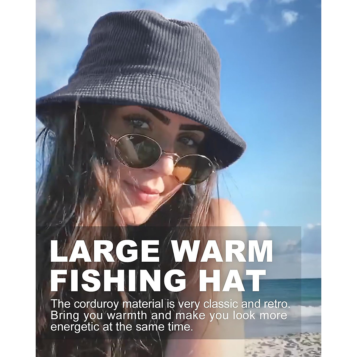 Zylioo XXL Oversize Corduroy Bucket Hat,Adjustable Large Fishing Sun Hats,Big Heads Golf Hat for Cool Weather Dark Gray