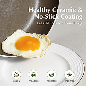 ROCKURWOK Non Stick Frying Pans Ceramic Pan, 3-Piece Set Cooking Pan with Stainless Steel Handle, 8" &10" and 12" Pan - Free of PFAS, PTFE, PFOA, Dishwasher Safe, Oven Safe