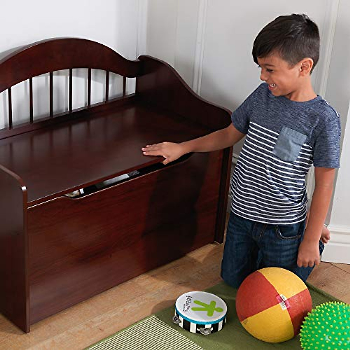 KidKraft Limited Edition Wooden Toy Box and Bench with Handles and Safety Hinges - Espresso, Gift for Ages 3+